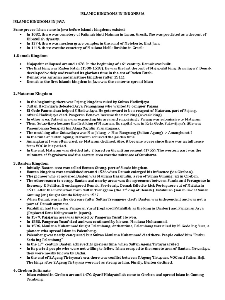 Islamic Kingdoms in Indonesia | PDF | Java | Indonesian People
