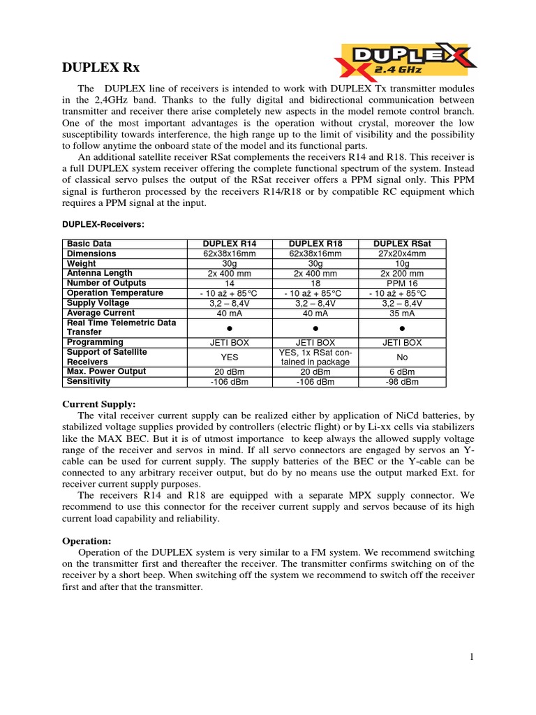 Configuring and Operating the DUPLEX Rx Radio System | PDF | Duplex ...