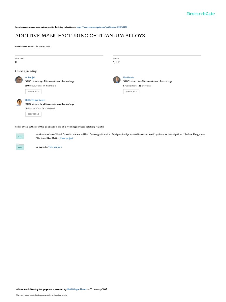 Additive Manufacturing of Titanium Alloys: January 2018 | PDF | 3 D ...