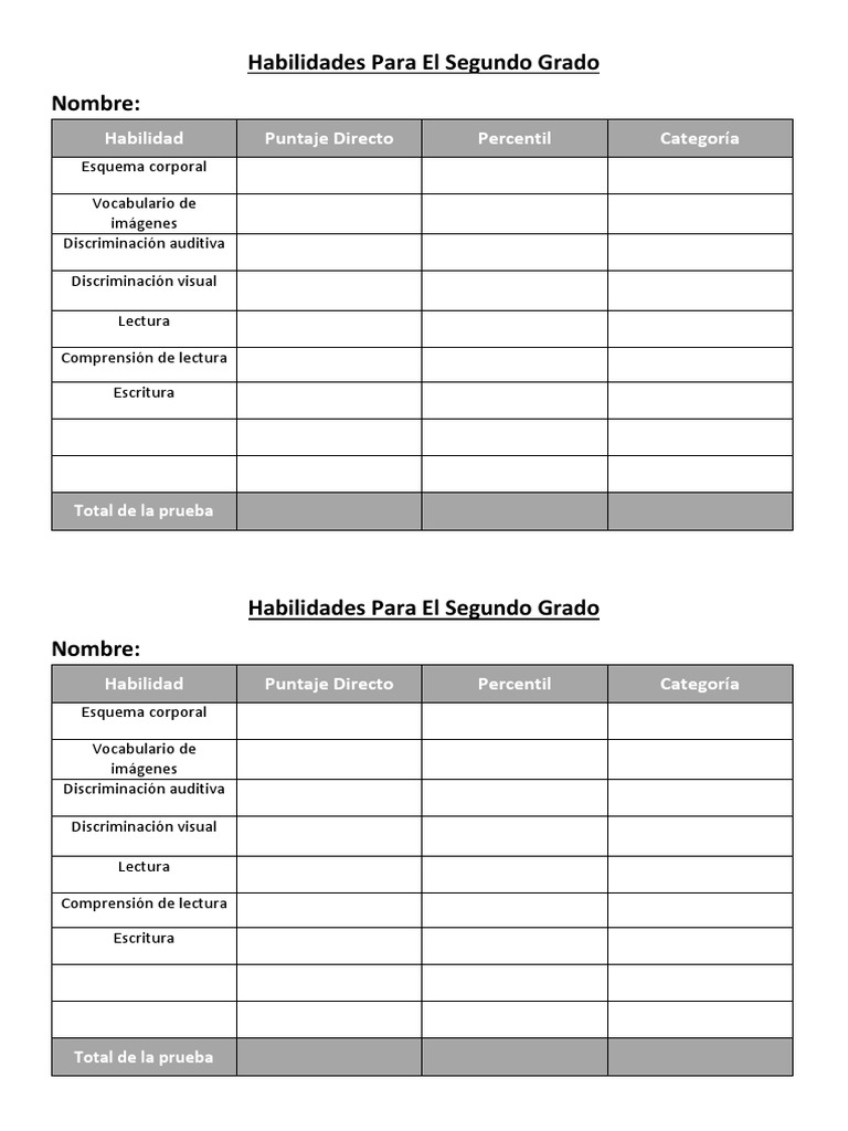 EBHA para El Segundo Grado DATOS | PDF