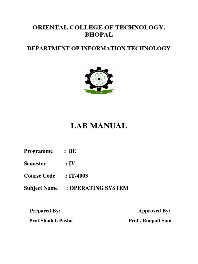 Lab Manual: Oriental College of Technology, Bhopal | PDF | Scheduling (Computing) | Computer File