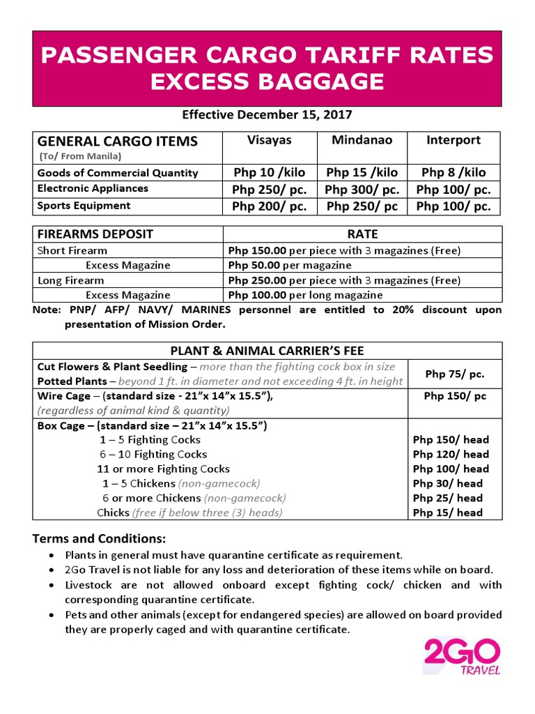 Passenger Cargo Tariff Rates - 2go Travel PDF | PDF | Cargo | Nature