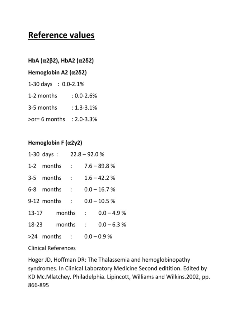 Hemoglobin Normal Ranges by Age | PDF