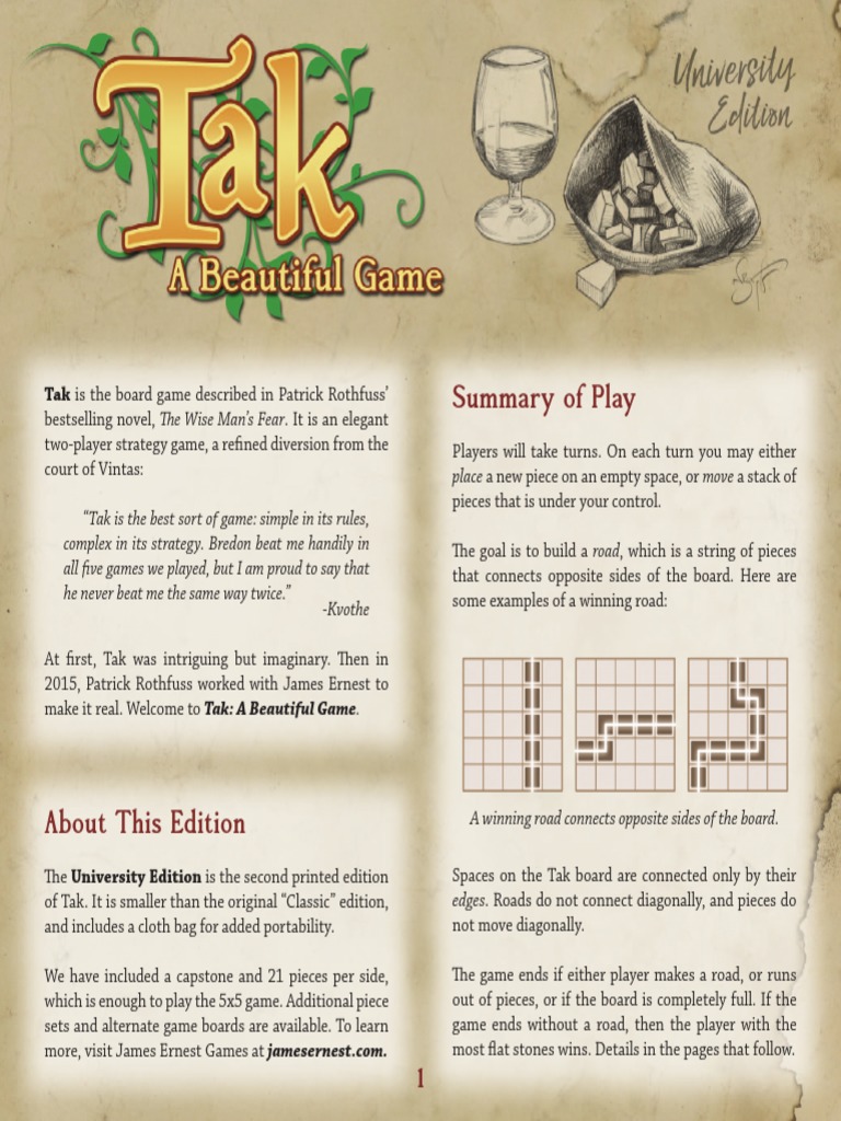 Summary of Play: Tak Is The Board Game Described in Patrick Rothfuss ...