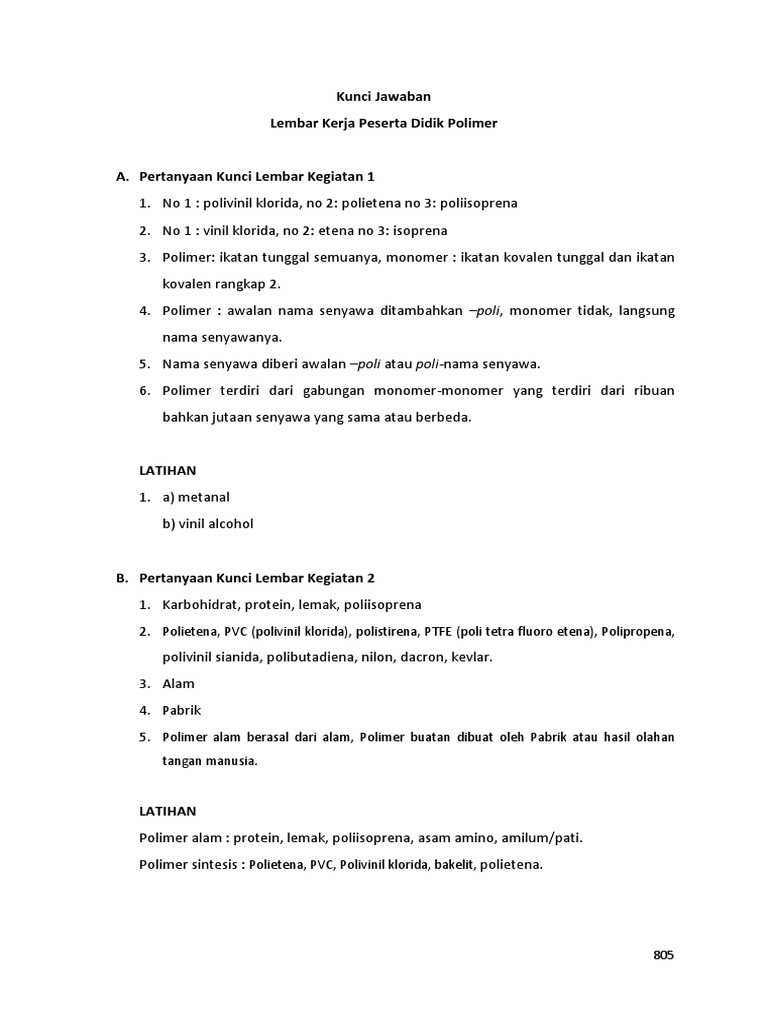 Kunci Jawaban LKPD Polimer | PDF