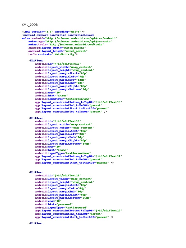 XML - Code:: Android - Support.Constraint - Constraintlayout | PDF | Android (Operating System ...