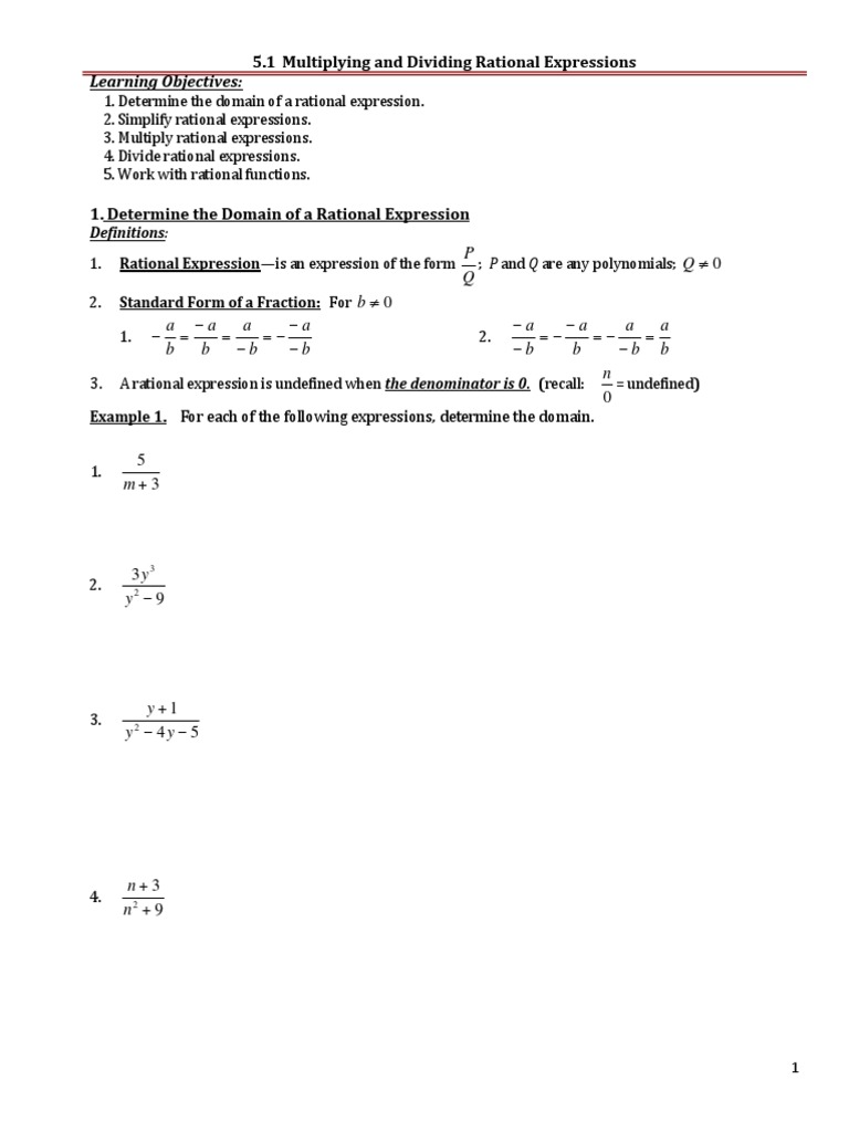5.1 Multiplying and Dividing Rational Expressions | PDF | Fraction ...