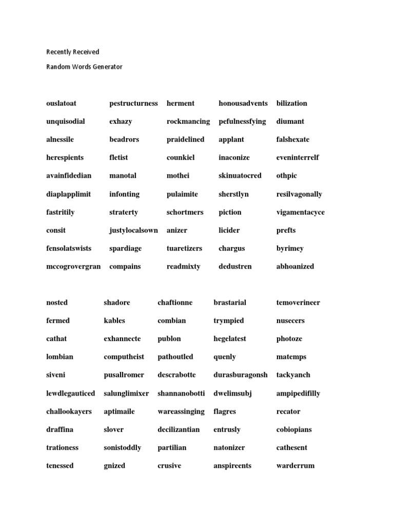Recently Received Random Words Generator | PDF