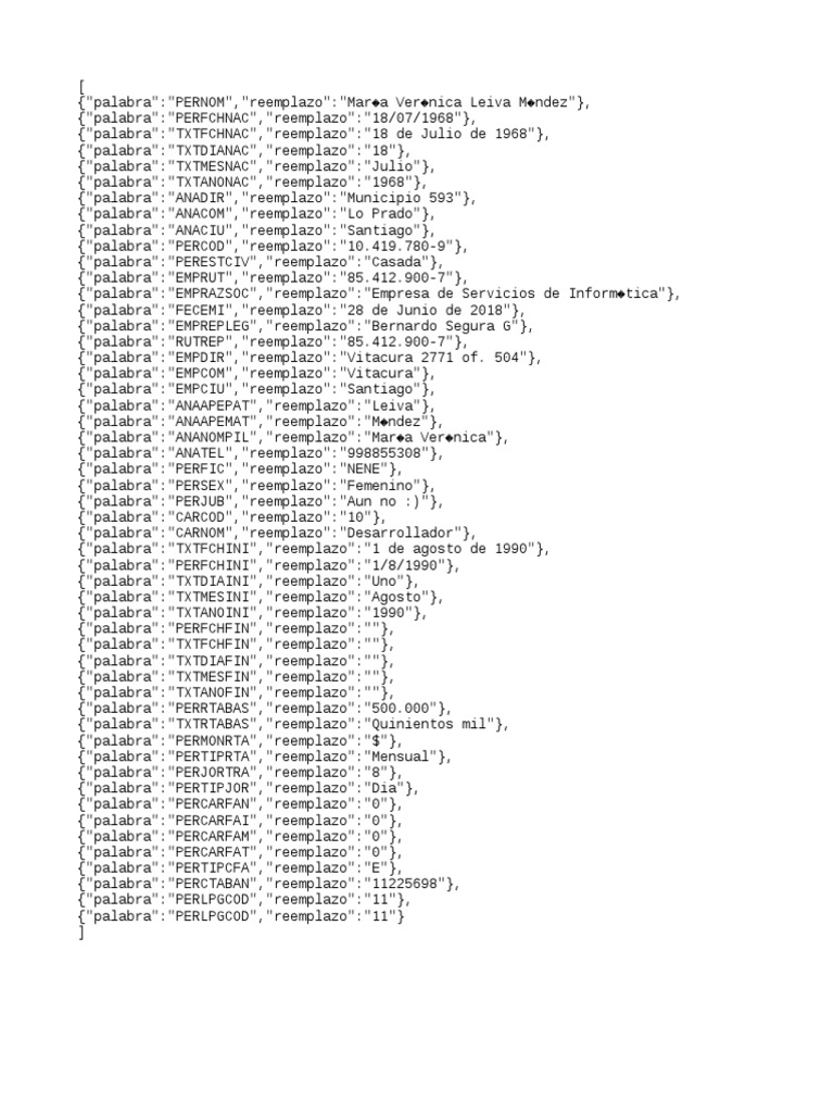 Plantilla Formato JSON | PDF