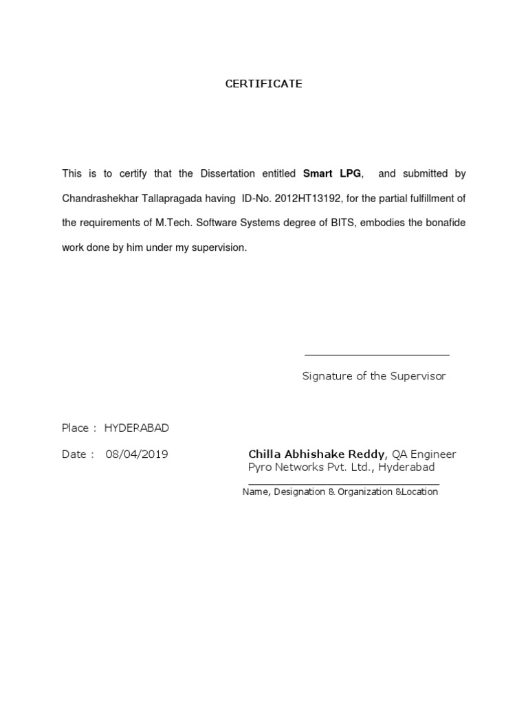 Supervisor Certificate for Chandrashekhar | PDF