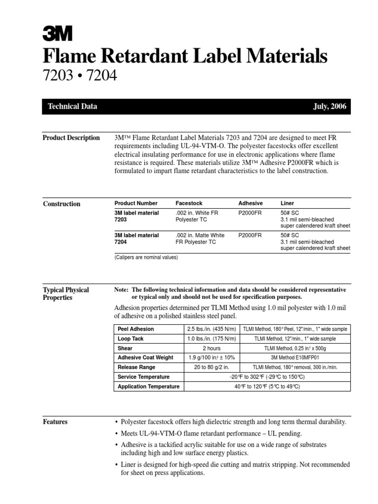 Flame Retardant Label Materials 7203 and 7204 | PDF | Implied Warranty ...