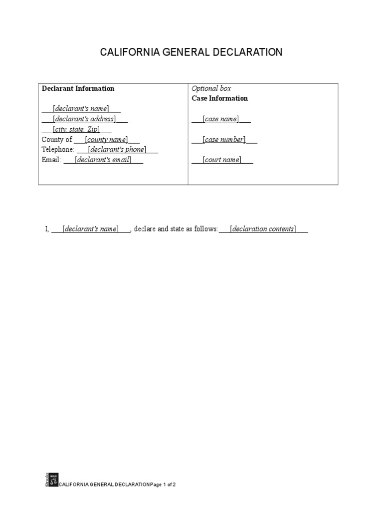 California General Declaration: Declarant Information Case Information ...