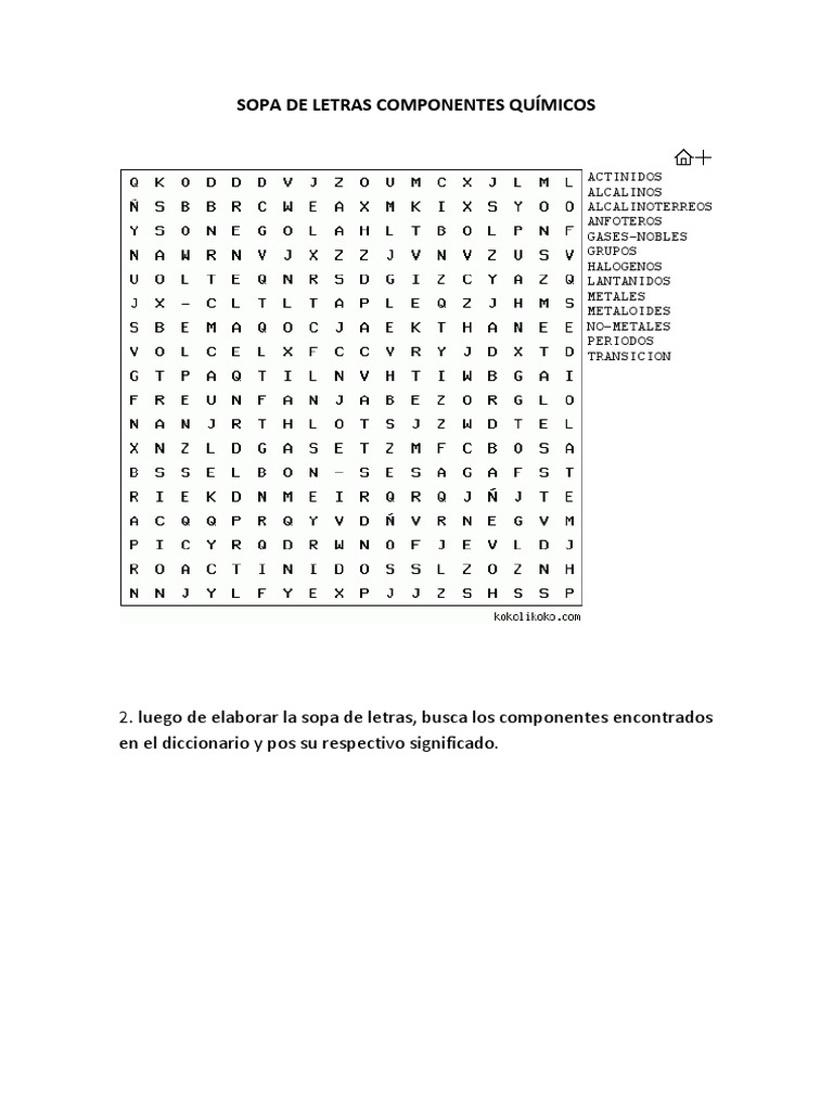 Sopa de Letras de Elementos Químicos | PDF