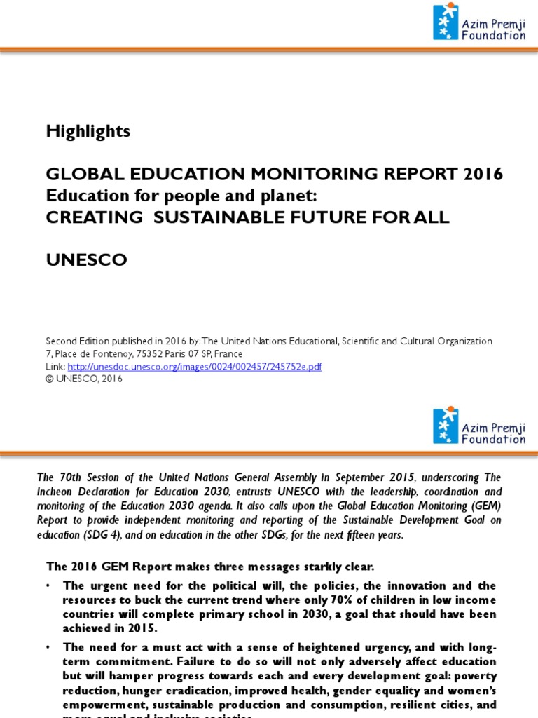 2016 - Global Education Monitoring Report - UNESCO Presentation | PDF ...