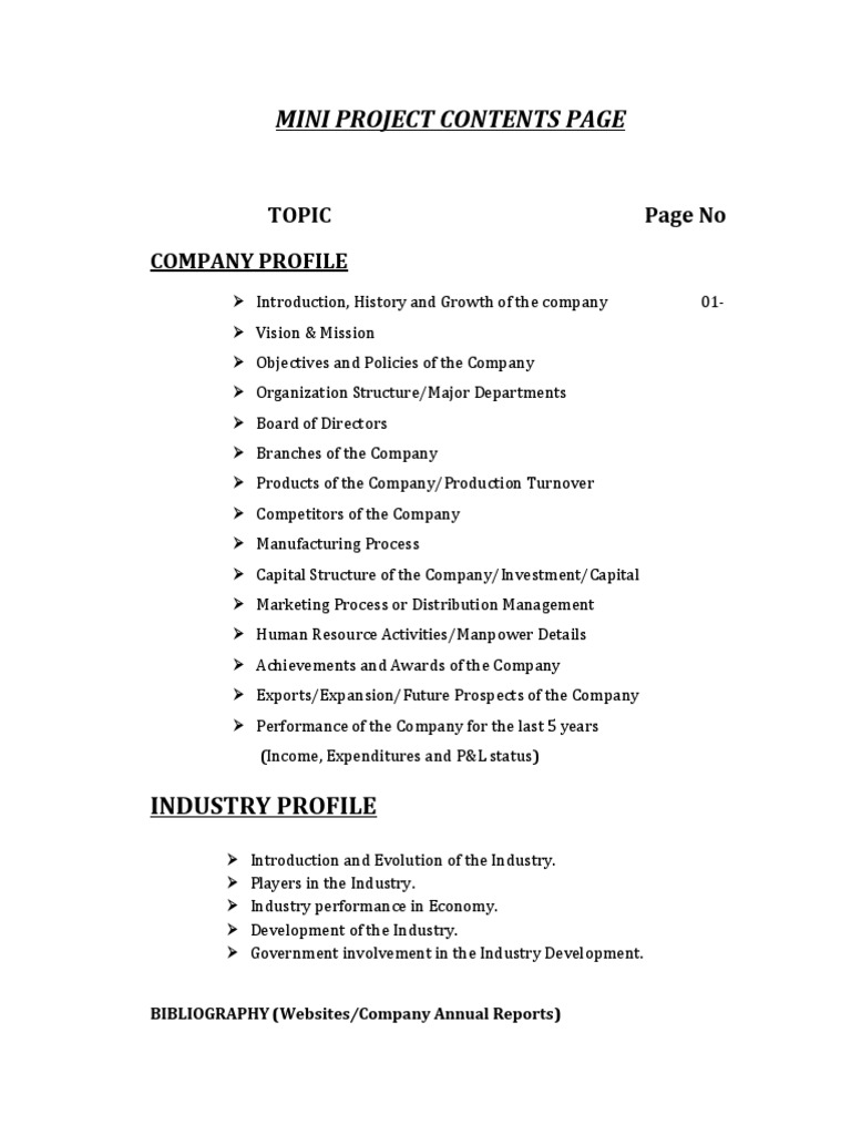 Mini Project Contents Page: Topic Page No Company Profile | PDF