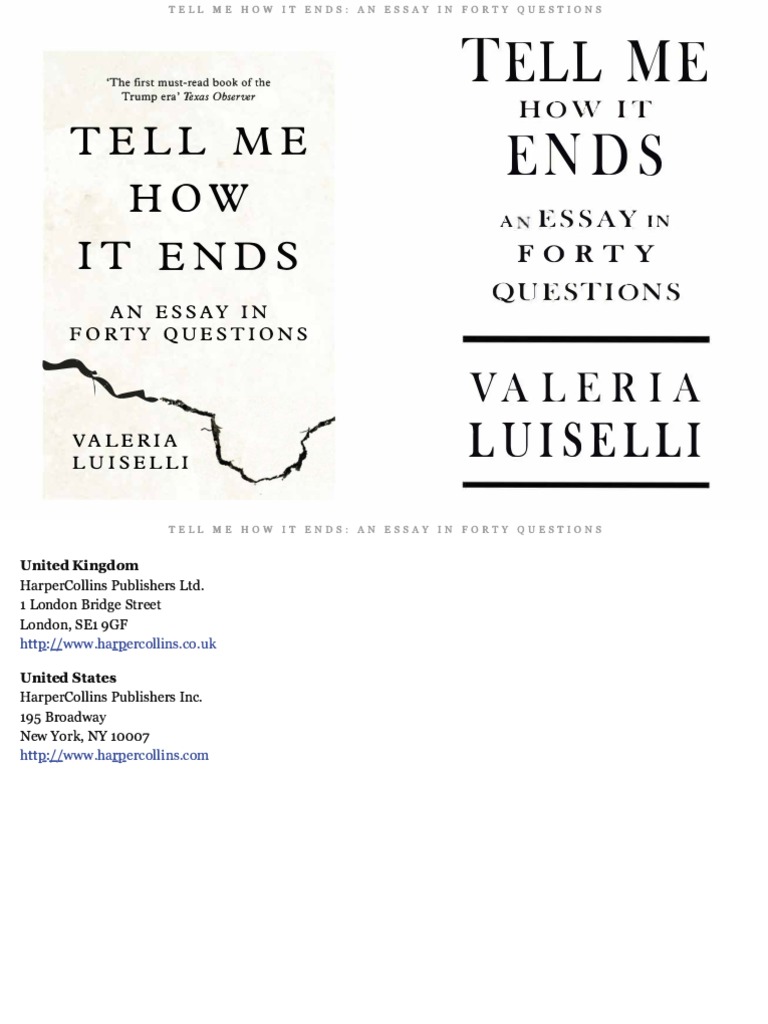 Luiselli, Valeria - Tell Me How It Ends. An Essay PDF | PDF | Removal ...