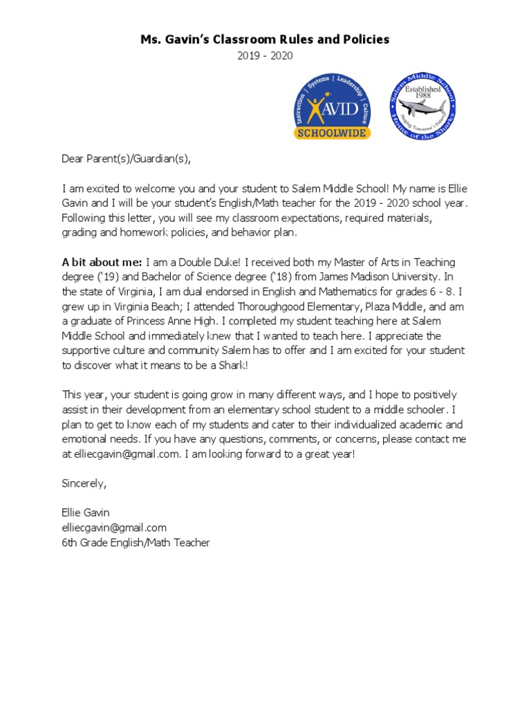 Classroom Policies and VBCPS Grading Scale | PDF | Homework | Classroom
