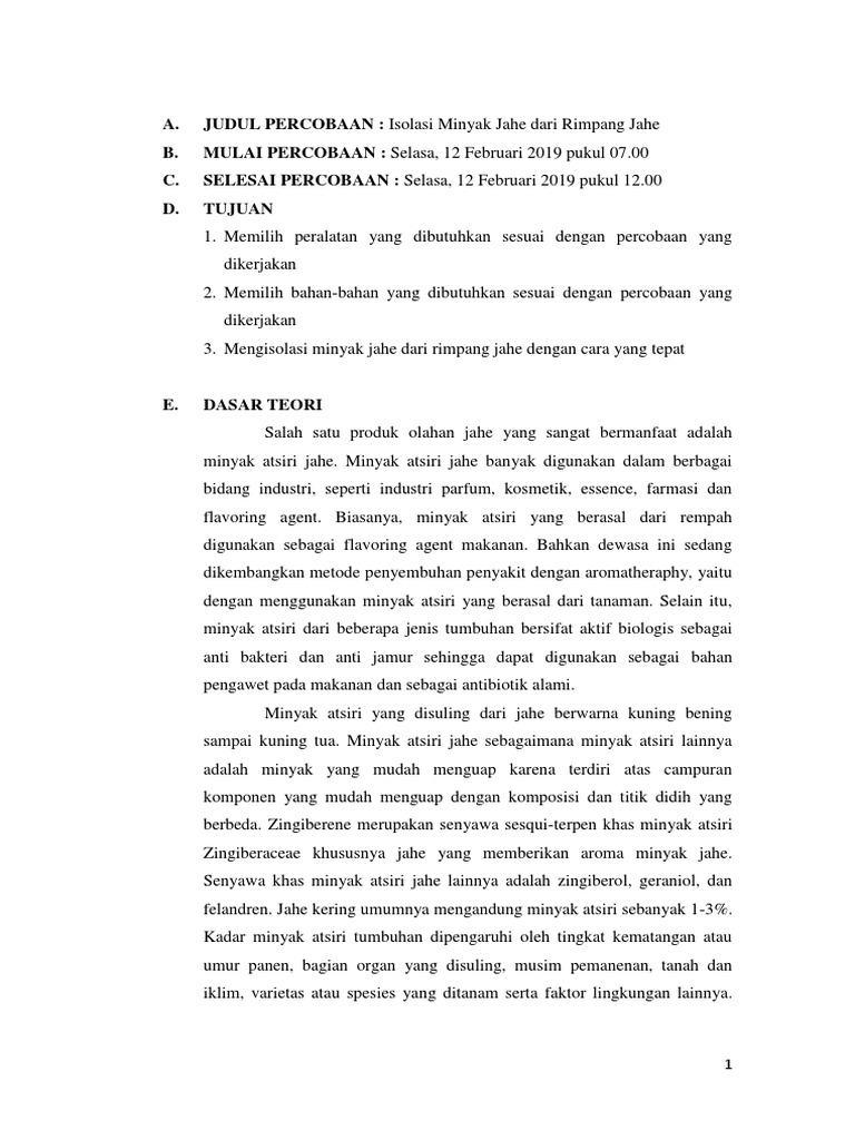 Praktikum Isolasi Minyak Jahe | PDF