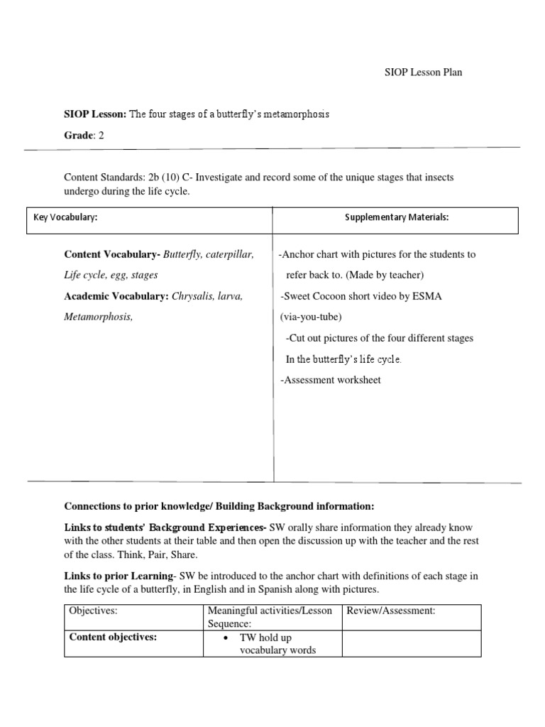 Siop Lesson Plan Bed | PDF | Child Development | Relationships