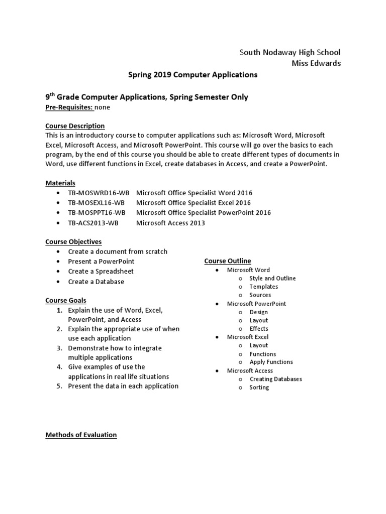 9th Grade Computer Applications Course | PDF | Microsoft Access ...