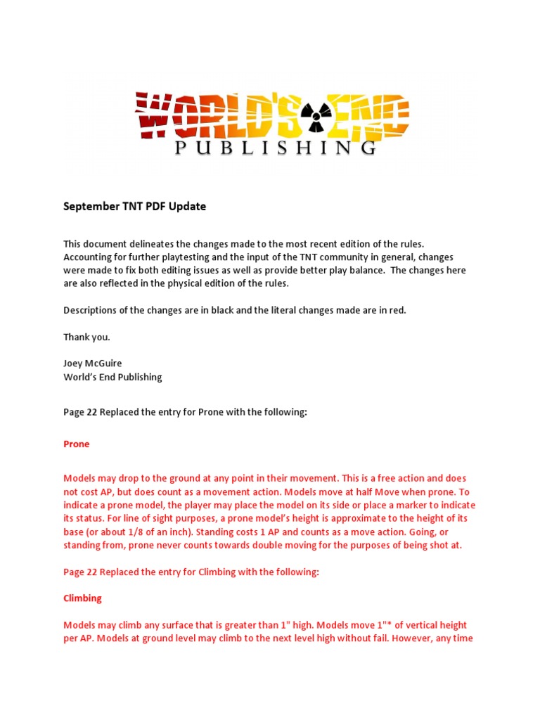 Sept 2016 TNT Rules Update | PDF | Anti Tank Warfare | Armour