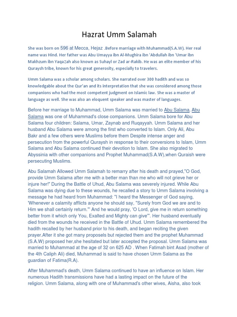 Hazrat Umm Salamah | PDF | Life Of Muhammad | Monotheistic Religions