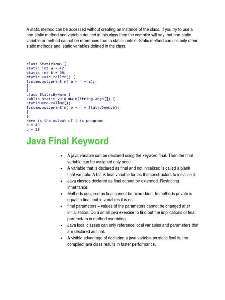 Java Final Keyword | PDF | Method (Computer Programming) | Class (Computer Programming)