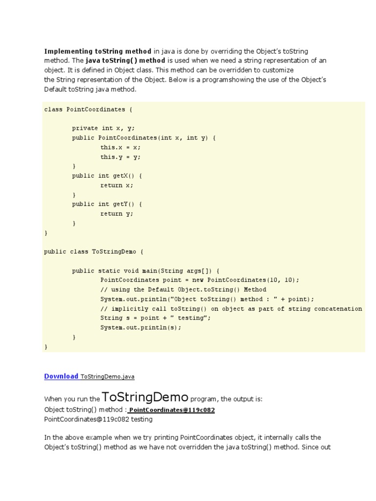 Implementing Tostring Method Pdf Method Computer Programming Data Type