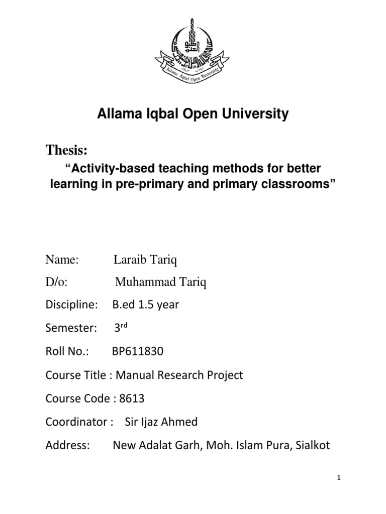 Laraib Tariq (Thesis Aiou) bp611830 | PDF | Teaching Method | Teachers