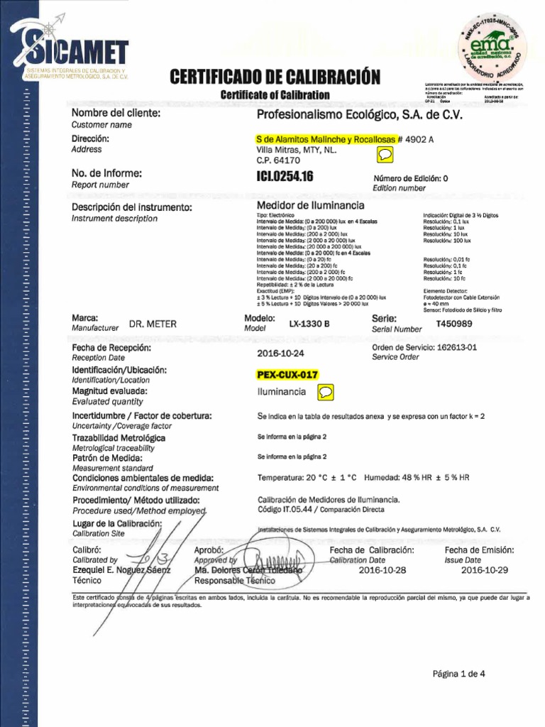 Certificado de Calibracion PDF | PDF | Calibración | Recopilación de datos