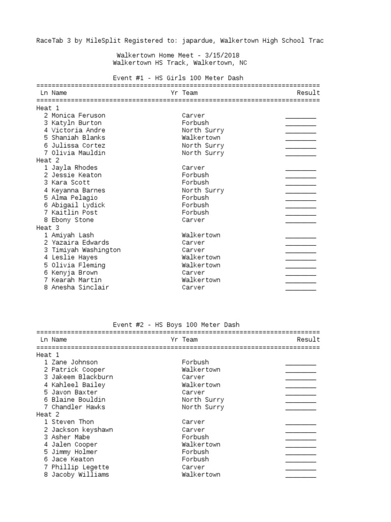 Track Events Score Sheet | PDF | Sport Of Athletics | Athletics