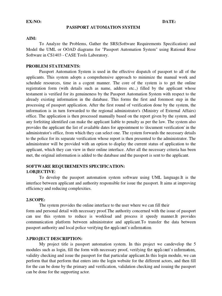 Passport System UML Analysis | PDF | Verification And Validation ...