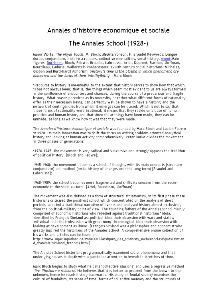 The Annales School | PDF | Historiography | Philosophical Theories