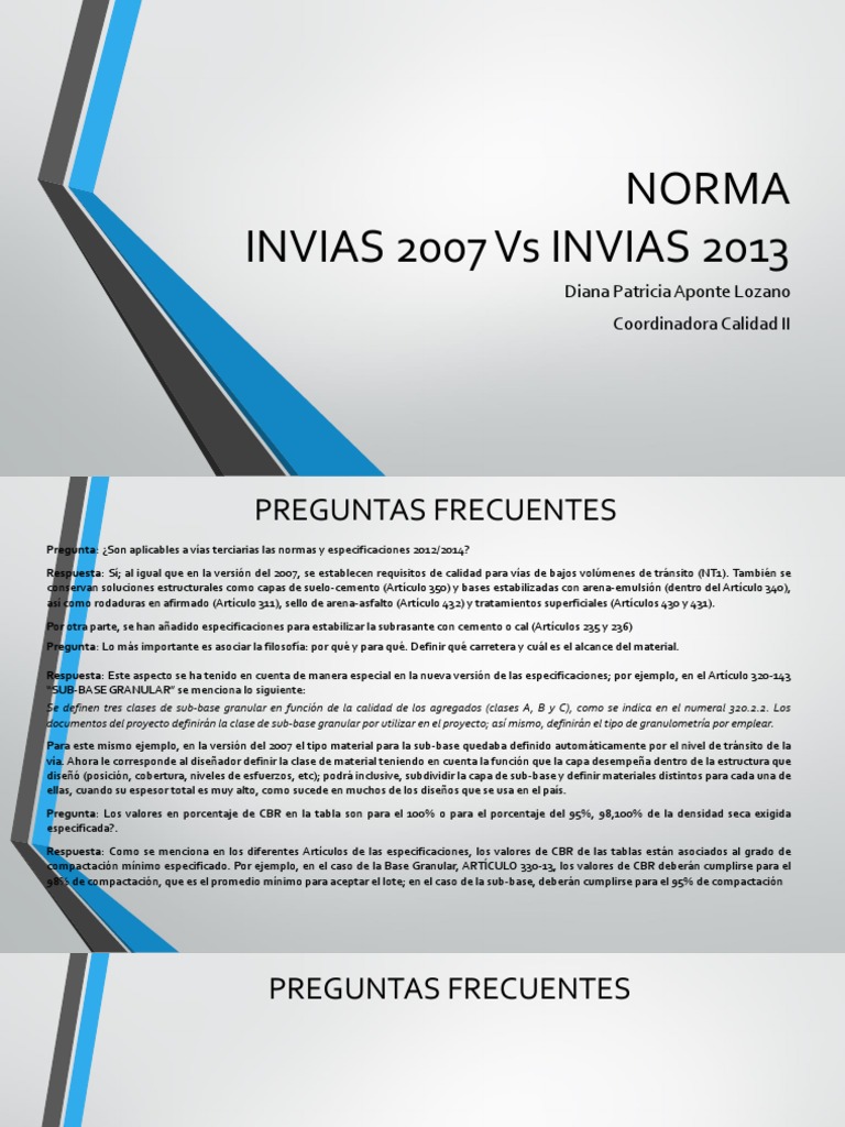 Norma Invias 2007 Vs 2013 | Hormigón | Cemento