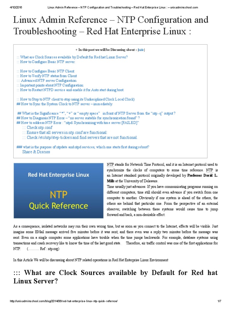 Linux Admin Reference - NTP Configuration and Troubleshooting PDF | PDF ...