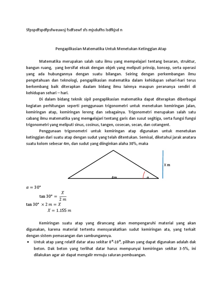 Pengaplikasian Matematika Untuk Menetukan Ketinggian Atap | PDF