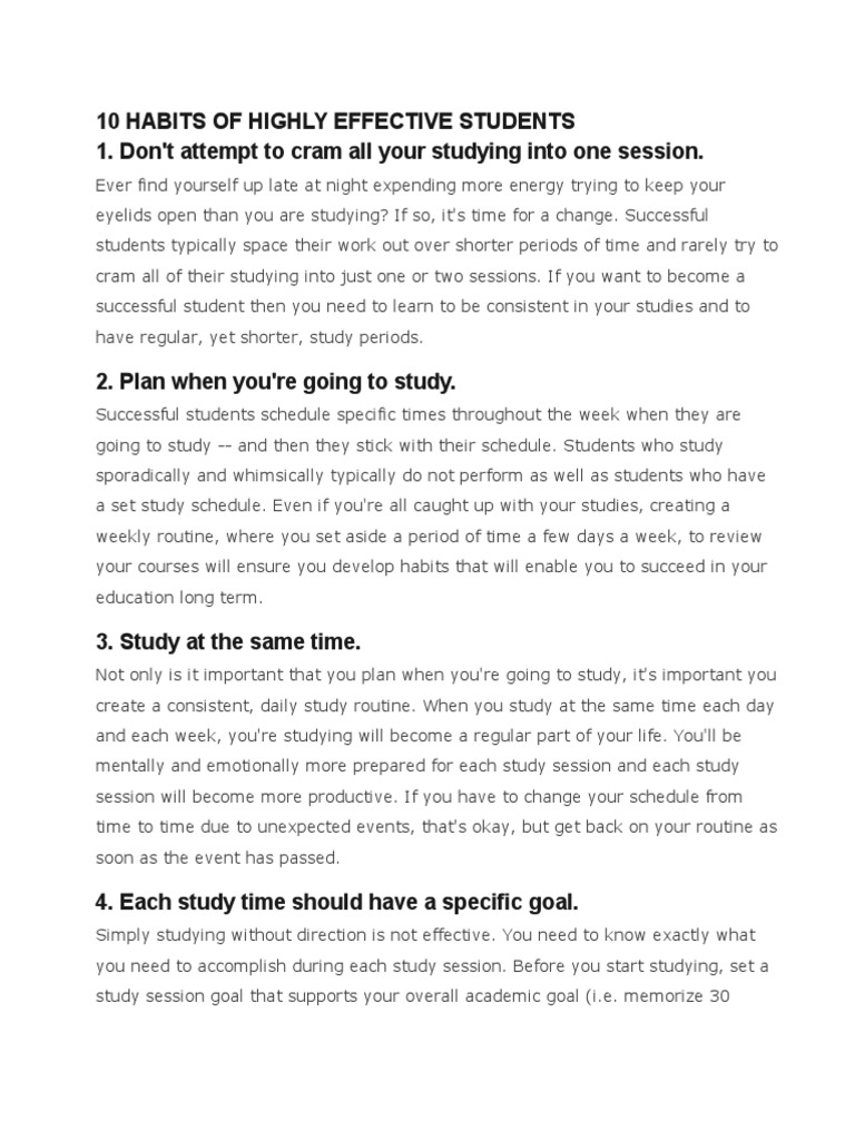 10 Habits of Highly Effective Students: Strategies for Creating a ...