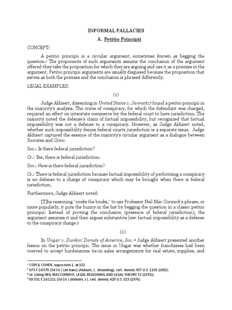 INFORMAL FALLACIES (Petitio Principii and Complex Question) | PDF ...