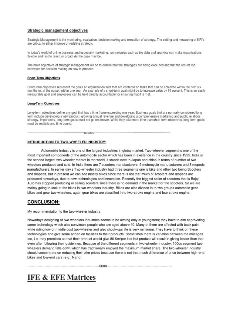 IFE & EFE Matrices: Strategic Management Objectives | PDF | Strategic ...