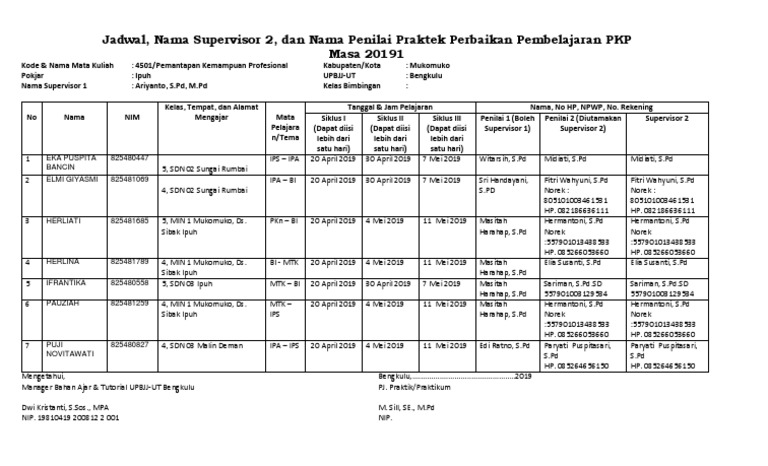 Form Jadwal PKM PKP 2019 | PDF