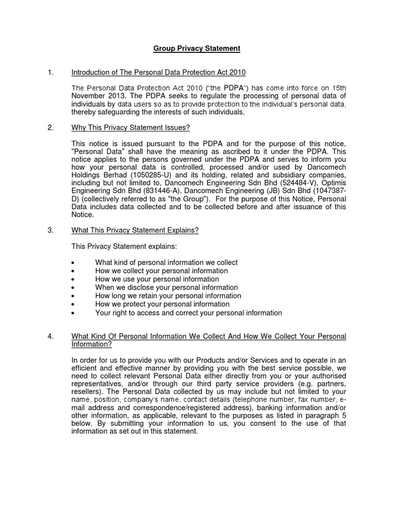 Group Privacy Statement | PDF | Personally Identifiable Information ...