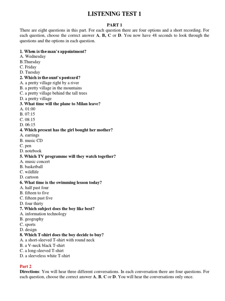 Listening 1 | PDF | Undergraduate Education | Test (Assessment)