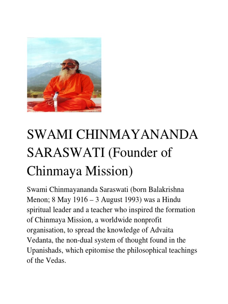 Swami Chinmayananda: Life and Legacy | PDF | Advaita | Nondualism