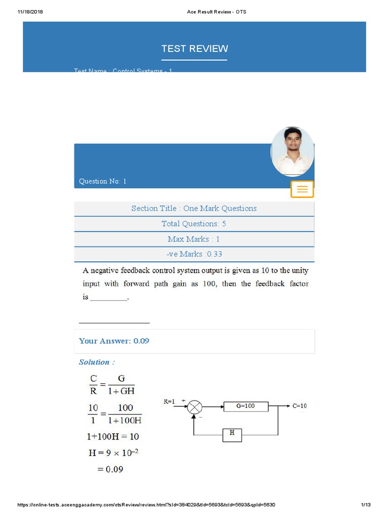 Test Review: Section Title: One Mark Questions Total Questions: 5 Max ...