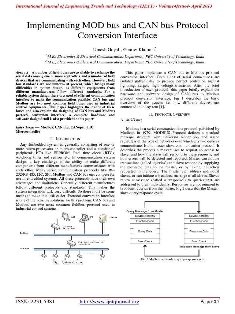 Implementing MOD Bus and CAN Bus Protocol Conversion Interface | PDF ...