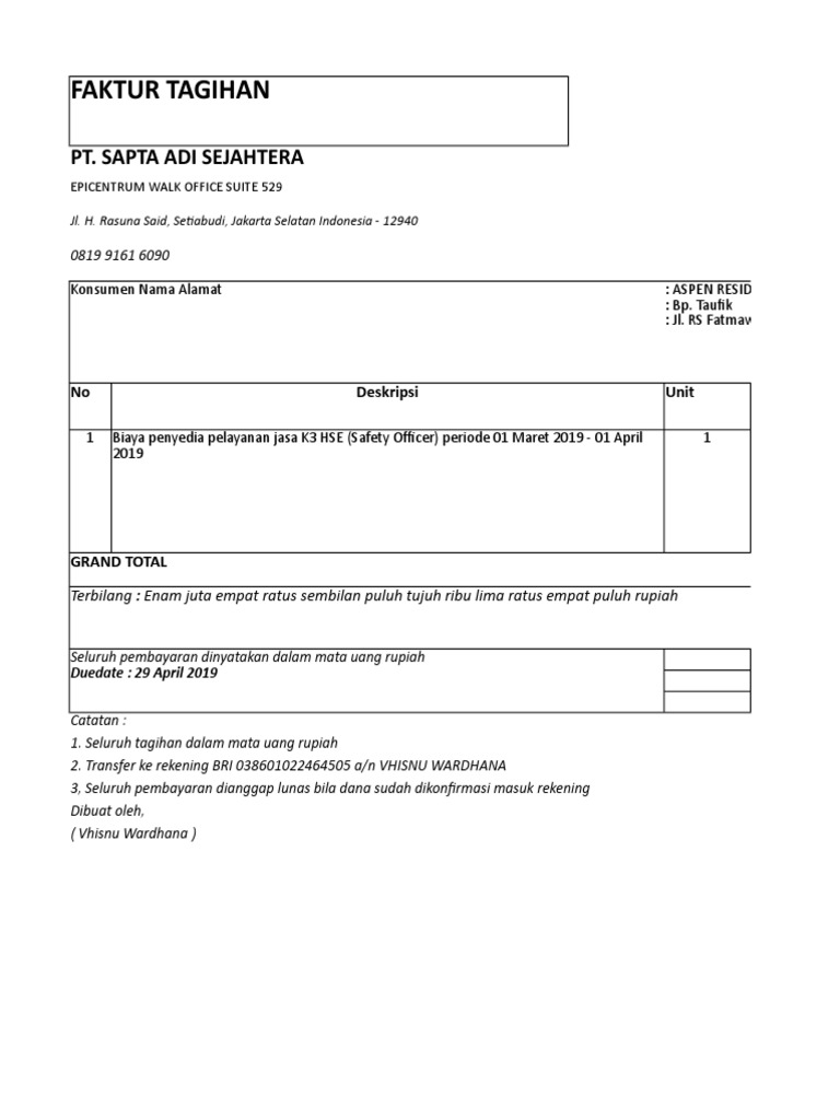 Invoice k3 Hse Aspen | PDF
