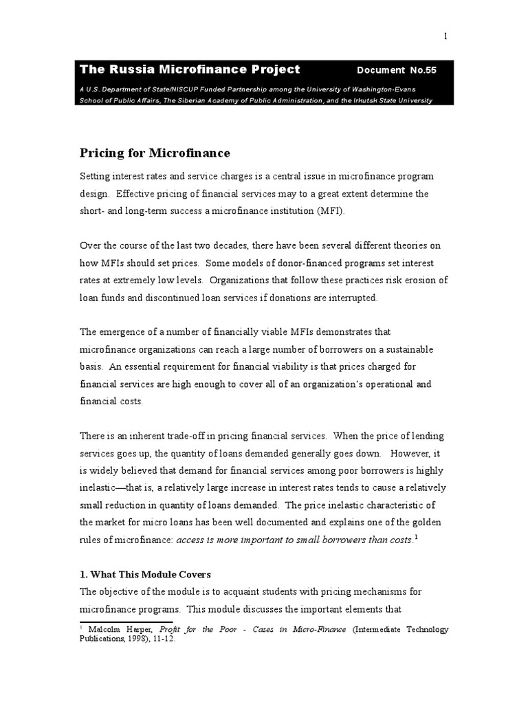 Pricing For Microfinance: The Russia Microfinance Project | PDF ...