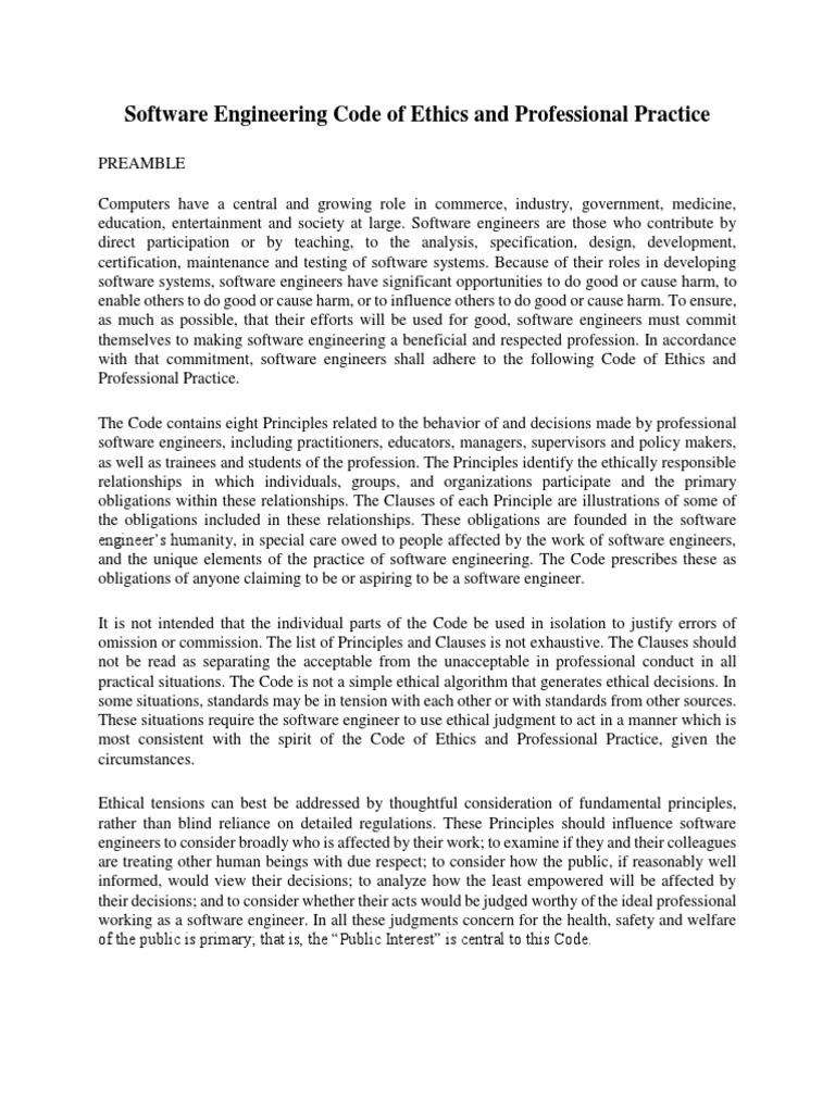 Software Engineering Code of Ethics and Professional Practice | PDF ...