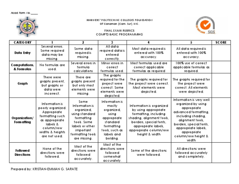 Category 1 2 3 4 5 Score Data Entry: Compt2-Basic Programming | PDF | Data | Computing