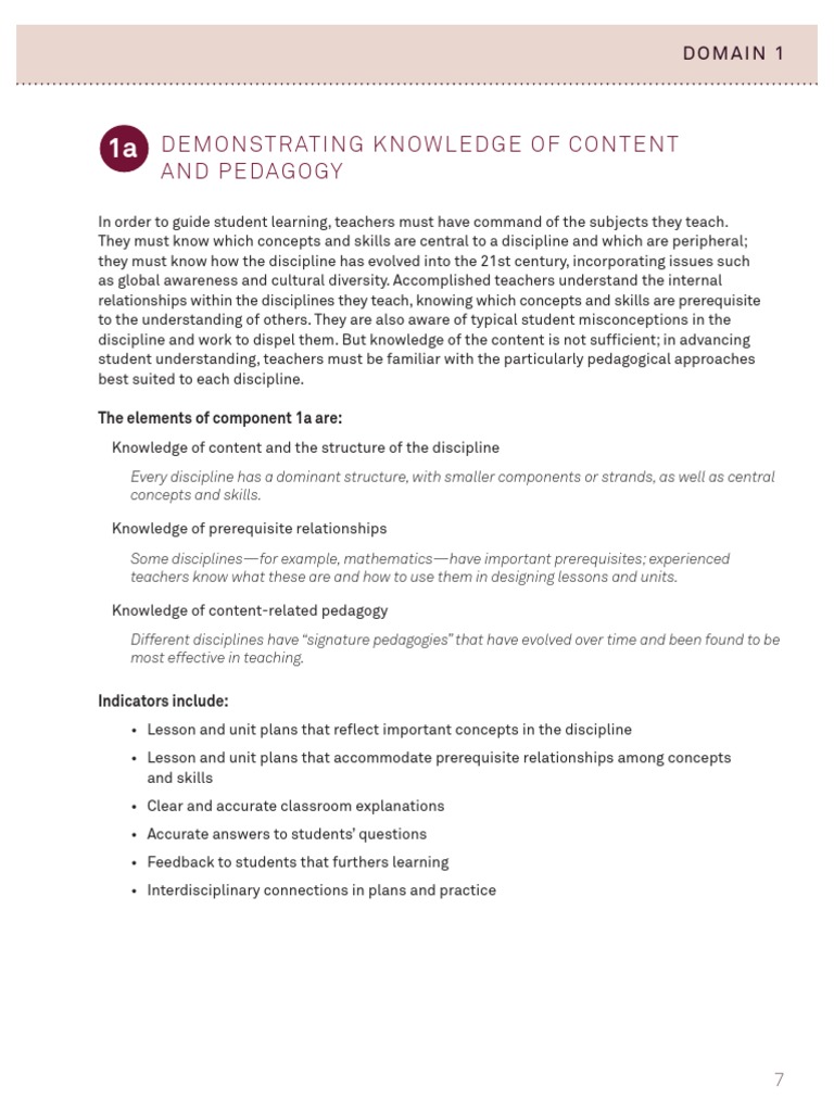 Demonstrating Knowledge of Content and Pedagogy: Domain 1 | PDF